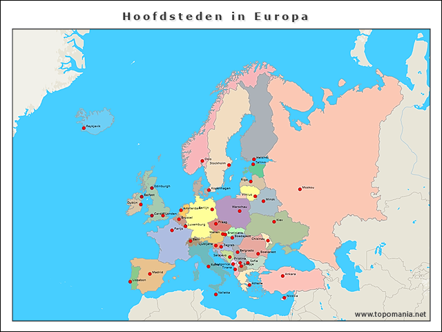 Topografie Hoofdsteden in Europa | www.topomania.net
