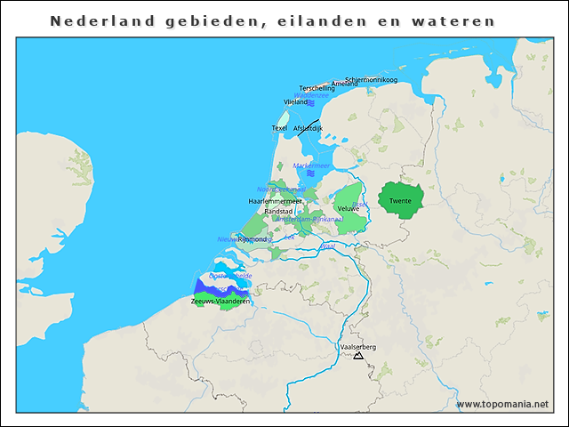 Topografie Nederland gebieden, eilanden en wateren | www.topomania.net