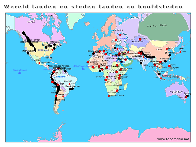 Topografie Wereld landen en steden landen en hoofdsteden | www ...