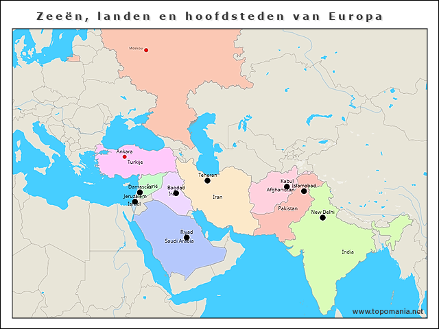 Topografie Zeeën, landen en hoofdsteden van Europa | www.topomania.net