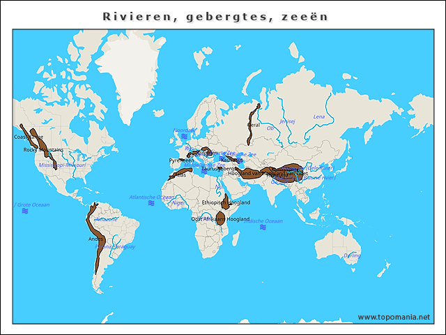 Azië Fysieke Kaart Rivieren En Bergen