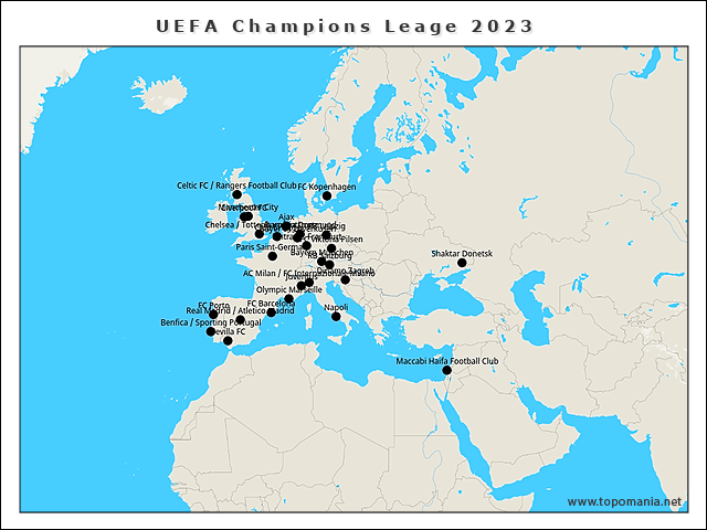 Topografie UEFA Champions Leage 2023 | www.topomania.net