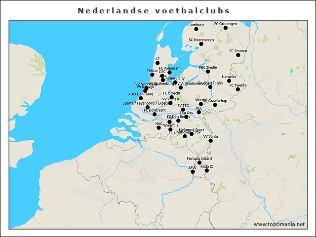 Topografie Nederlandse voetbalclubs | www.topomania.net