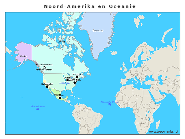 Topografie Noord-Amerika en Oceanië | www.topomania.net