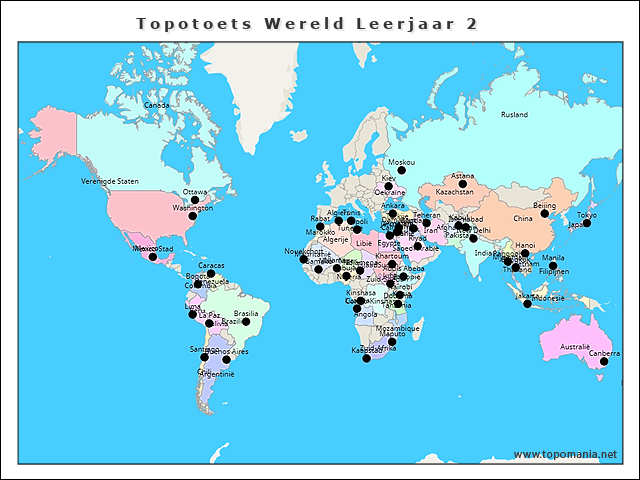 Topografie Topotoets Wereld Leerjaar 2 | www.topomania.net
