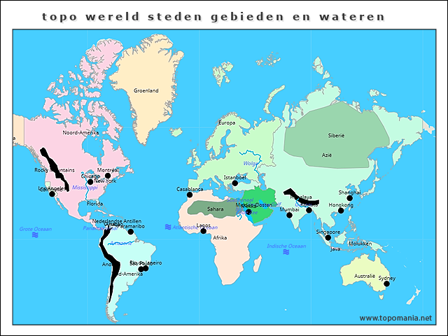 Topografie topo wereld steden gebieden en wateren | www.topomania.net