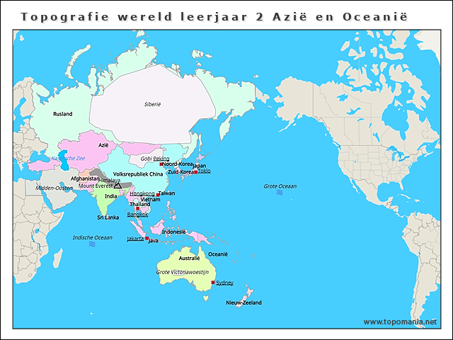 Topografie Topografie wereld leerjaar 2 Azië en Oceanië | www.topomania.net