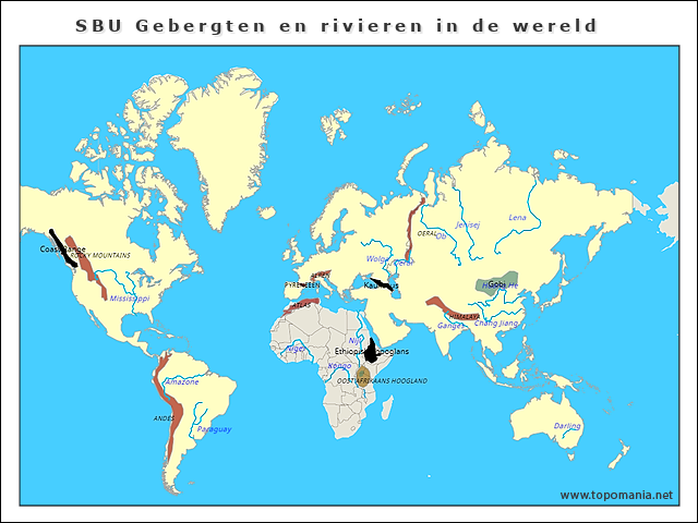 Topografie SBU Gebergten en rivieren in de wereld | www.topomania.net