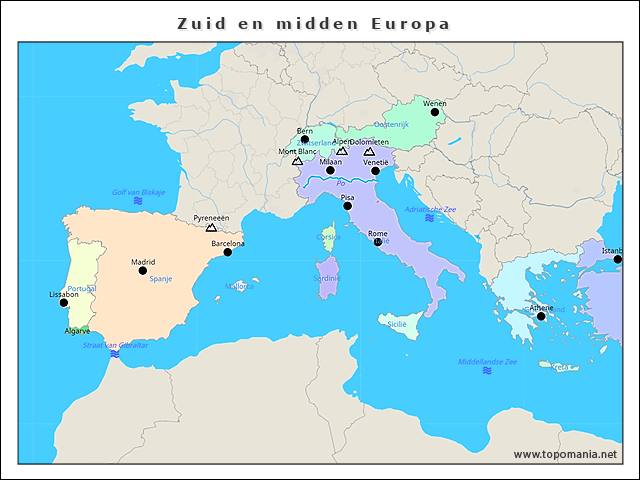 Topografie Zuid en midden Europa | www.topomania.net