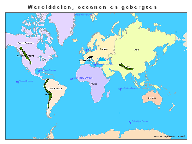 Topografie Werelddelen, oceanen en gebergten | www.topomania.net