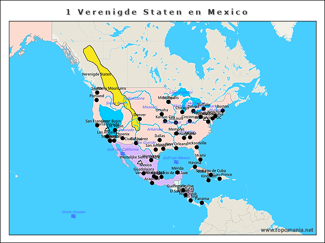 Topografie 1 Verenigde Staten en Mexico | www.topomania.net