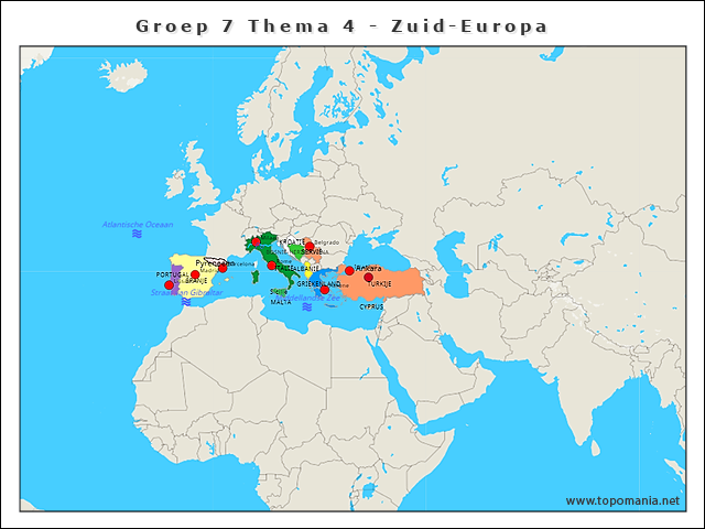 Topografie Groep 7 Thema 4 - Zuid-Europa | www.topomania.net