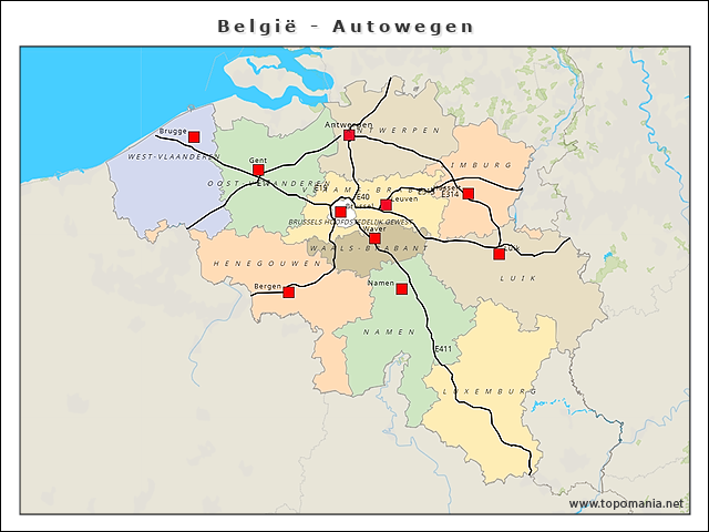 Topografie België - Autowegen | www.topomania.net
