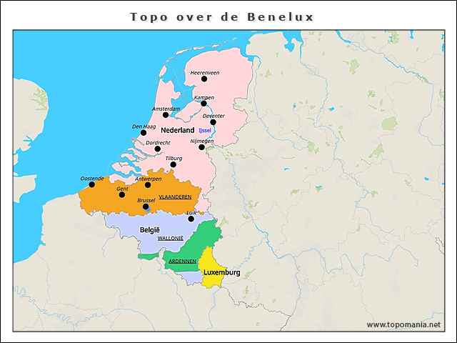 Topografie Topo over de Benelux | www.topomania.net
