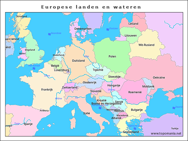 Topografie Europese landen en wateren | www.topomania.net