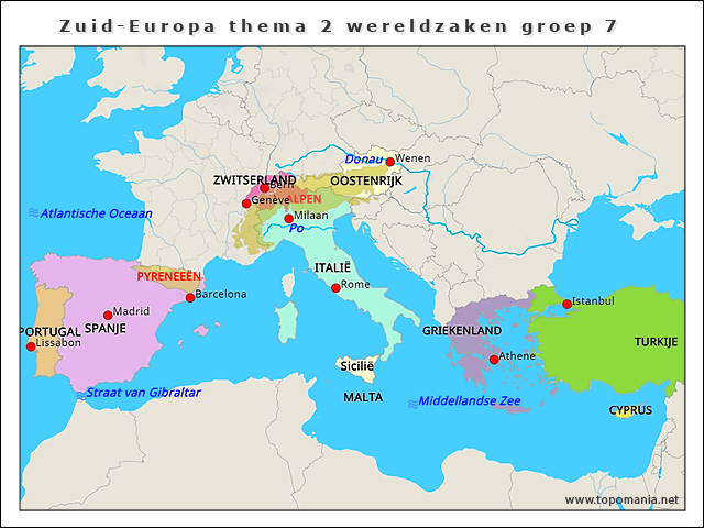 Topografie Zuid-Europa thema 2 wereldzaken groep 7 | www.topomania.net