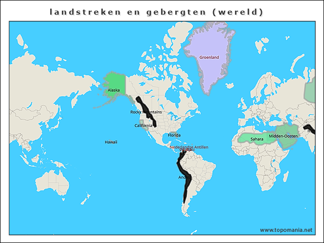 Topografie landstreken en gebergten (wereld) | www.topomania.net