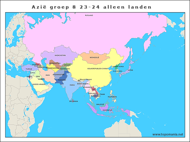 Topografie Azië groep 8 23-24 alleen landen | www.topomania.net