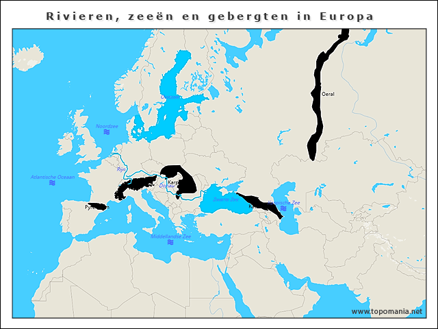 Topografie Rivieren, zeeën en gebergten in Europa | www.topomania.net