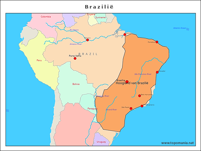 Topografie Brazilië | www.topomania.net