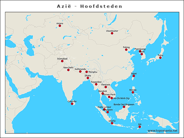 Topografie Azië - Hoofdsteden | www.topomania.net
