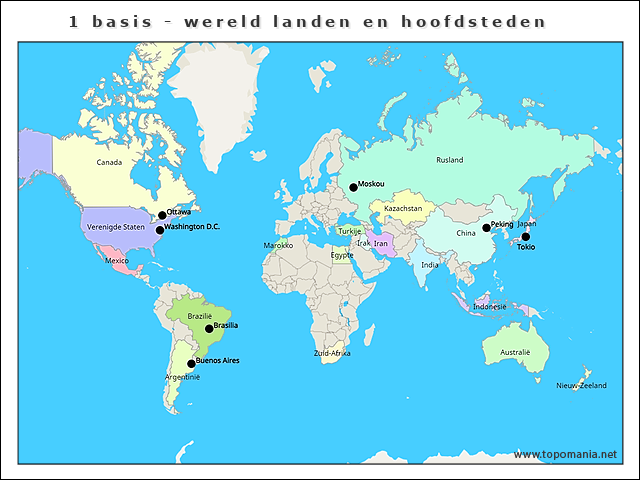 Topografie 1 basis - wereld landen en hoofdsteden | www.topomania.net