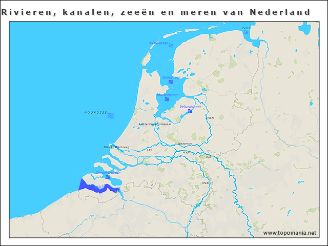 Topografie Rivieren, kanalen, zeeën en meren van Nederland | www ...