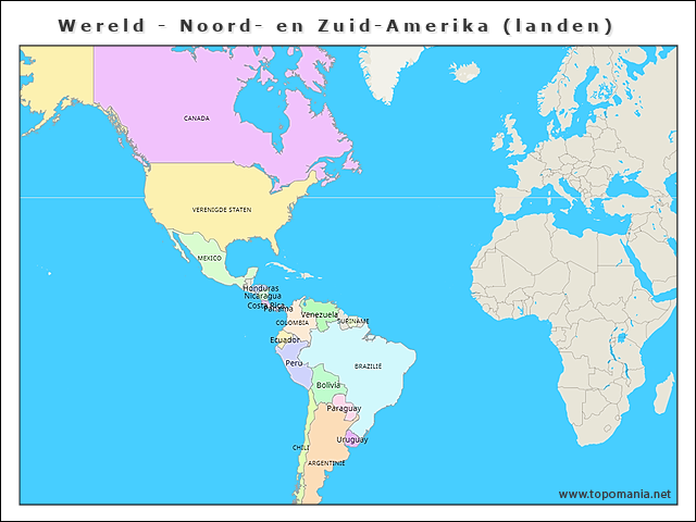 Topografie Wereld - Noord- en Zuid-Amerika (landen) | www.topomania.net