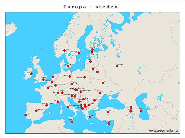 Topografie Europa - steden | www.topomania.net