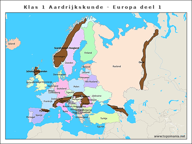 Topografie Klas 1 Aardrijkskunde - Europa deel 1 | www.topomania.net