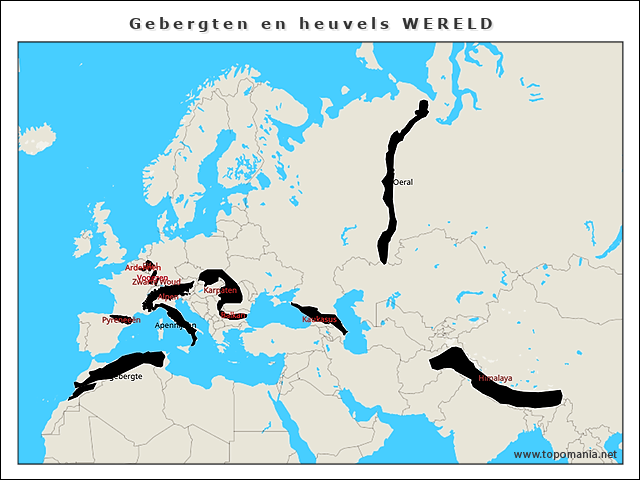 Topografie Gebergten en heuvels WERELD | www.topomania.net