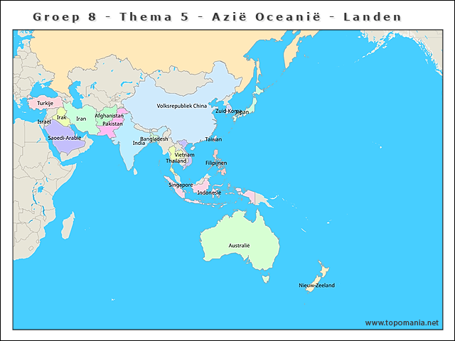 Topografie Groep 8 - Thema 5 - Azië Oceanië - Landen | www.topomania.net
