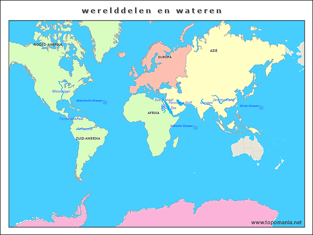 Topografie werelddelen en wateren | www.topomania.net