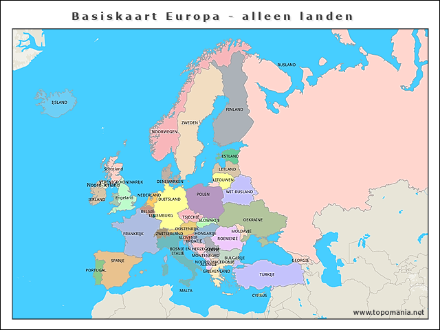 Topografie Basiskaart Europa - alleen landen | www.topomania.net