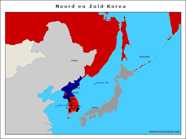 Topografie Noord en Zuid Korea | www.topomania.net