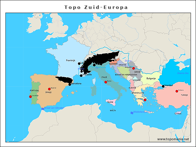 Topografie Topo Zuid-Europa | www.topomania.net