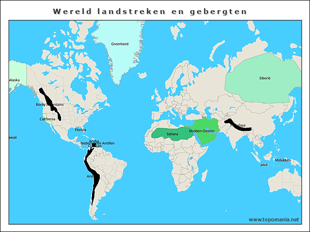 Topografie Wereld landstreken en gebergten | www.topomania.net
