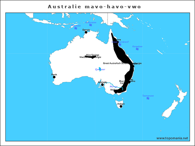 Topografie Australie mavo-havo-vwo | www.topomania.net