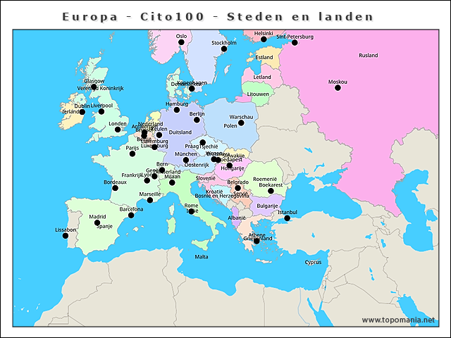 Topografie Europa - Cito100 - Steden en landen | www.topomania.net
