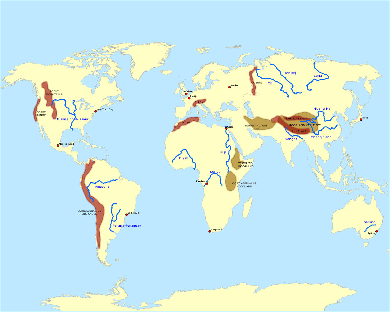 Topografie Referentiekaart Wereld (WDM Aardrijkskunde 3) | www ...