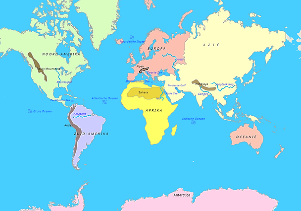 Topografie Werelddelen wateren en bergen | www.topomania.net