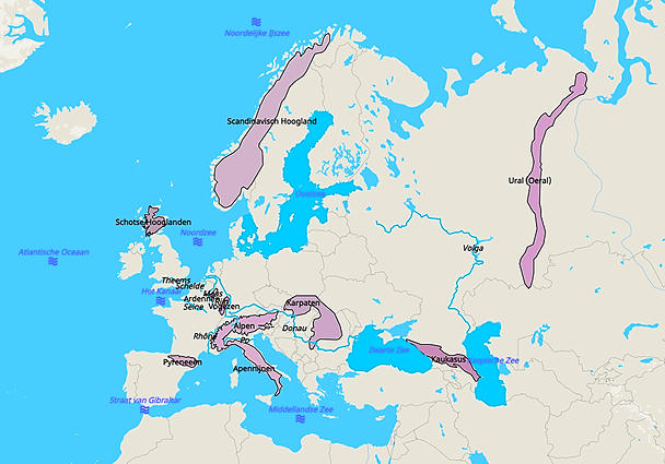 Topografie Gebergten, rivieren en zeeën in Europa | www.topomania.net