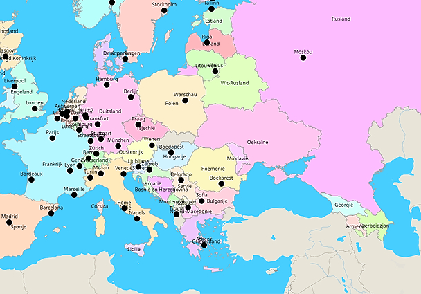 Topografie Topo Europa landen hoofdsteden | www.topomania.net