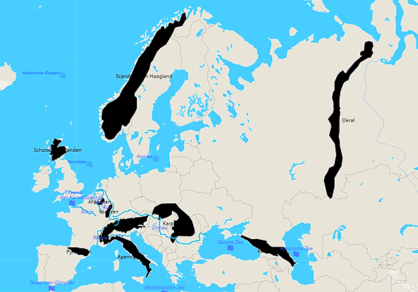 Topografie Europa gebergte rivieren en zeeen | www.topomania.net