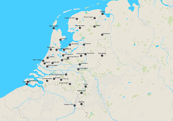 Topografie Nederland Xiva 37 grote plaatsen | www.topomania.net