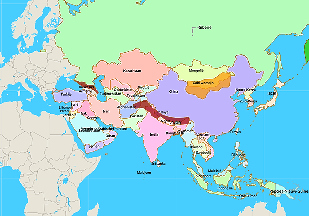 Topografie Azië Landen en gebieden | www.topomania.net